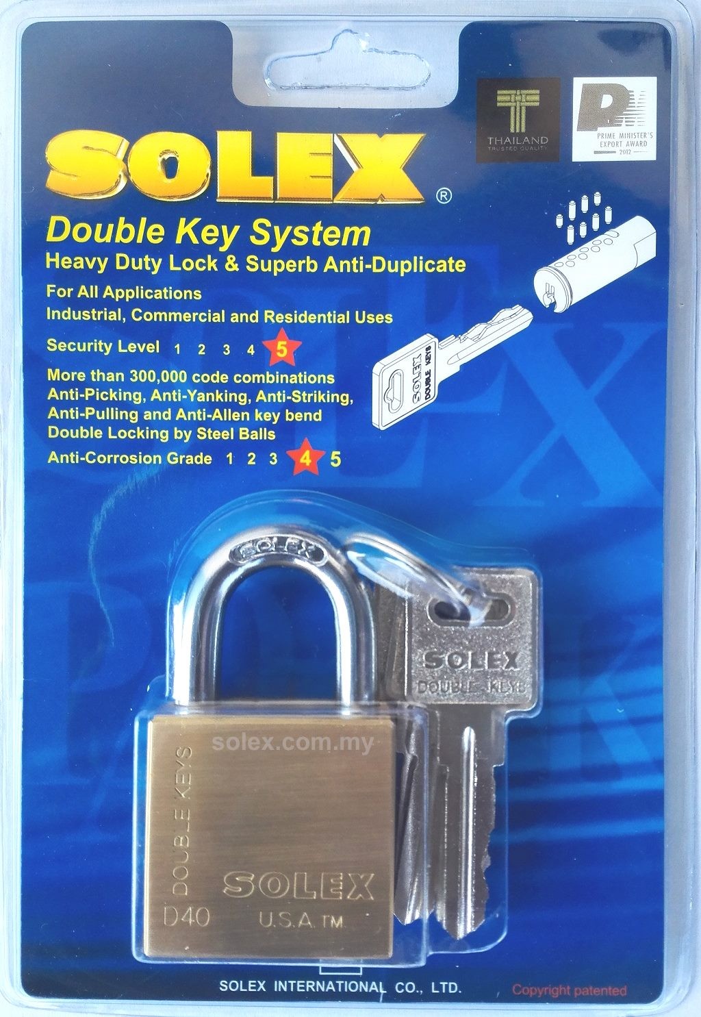 SOLEX Premium Double Key System Padlock 40mm 50mm (BRASS)