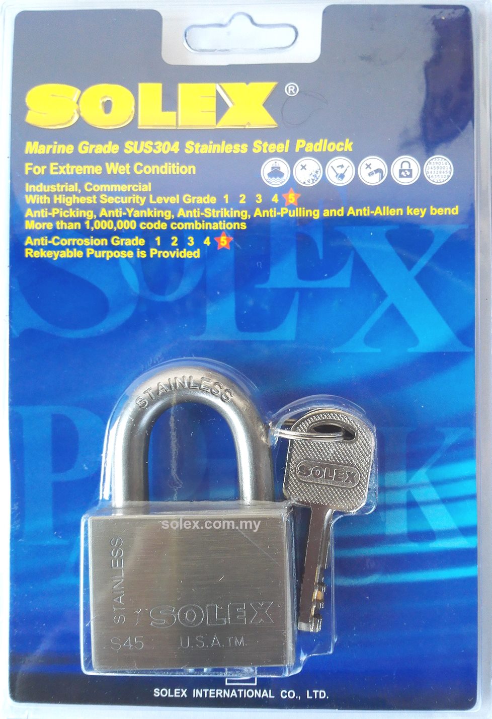 SOLEX Stainless Steel Marine Grade 40mm - 60mm Padlock (For Extreme Wet ...